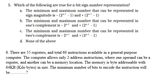 Solved 5. Which of the following are true for n-bit sign | Chegg.com