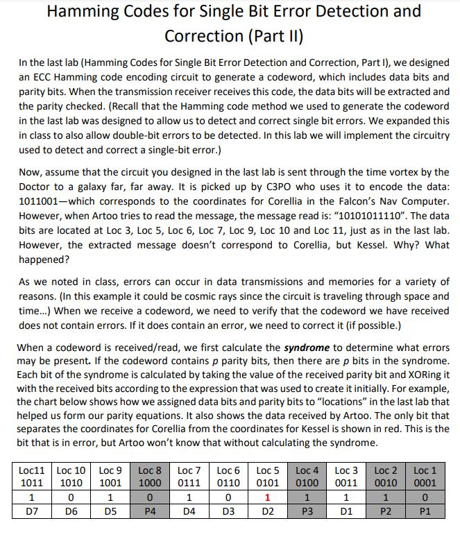 Hamming Codes for Single Bit Error Detection and | Chegg.com