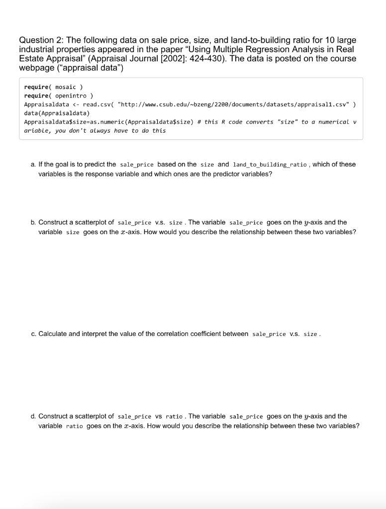 Solved Project: Simple Linear Regression with RStudio Math | Chegg.com