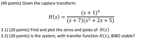 Solved (40 points) Given the Laplace transform: | Chegg.com