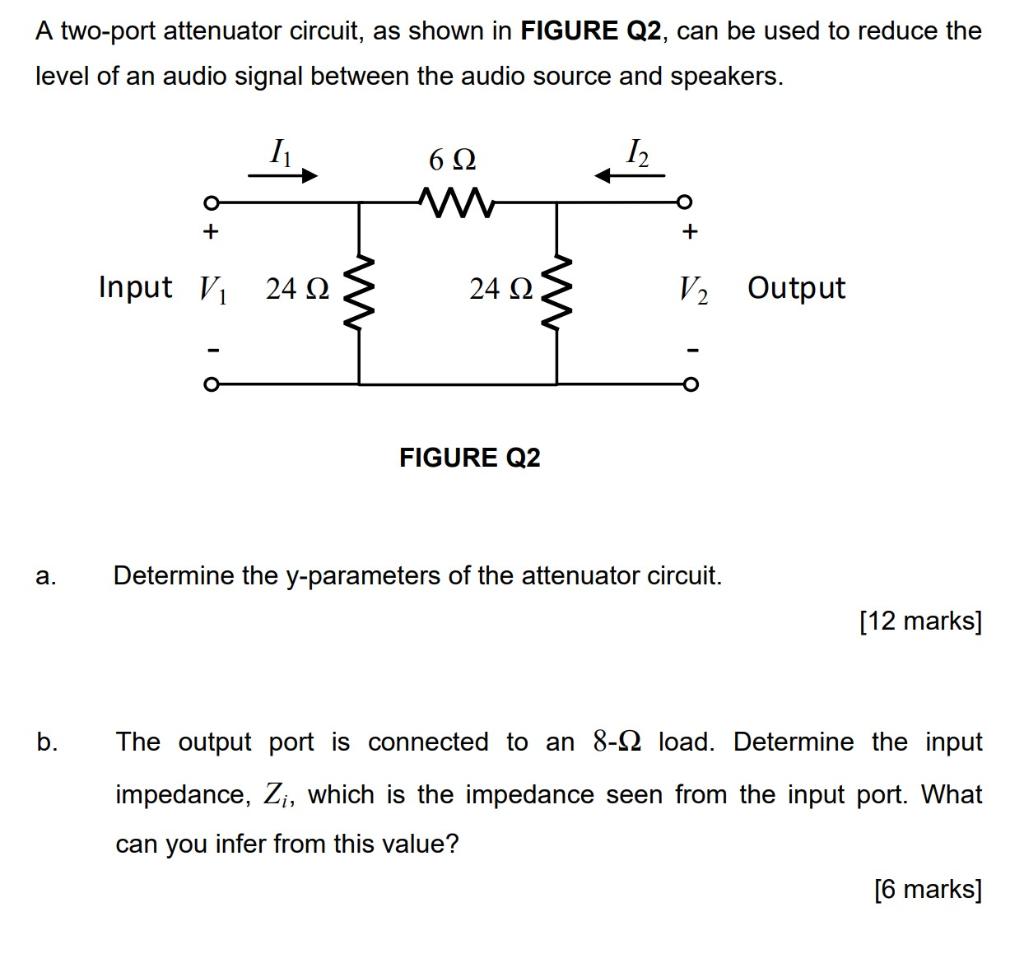 Solved A two-port attenuator circuit, as shown in FIGURE Q2, | Chegg.com