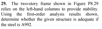 Solved 29. The two-story frame shown in Figure P8.29 relies | Chegg.com