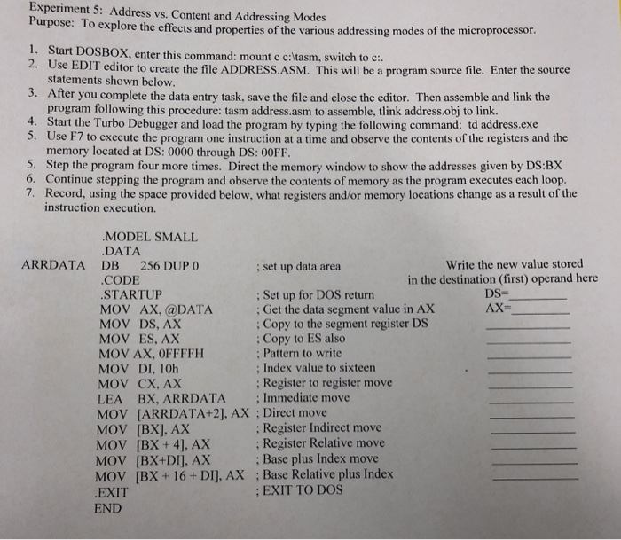 Experiment 5: Address vs. Content and Addressing | Chegg.com