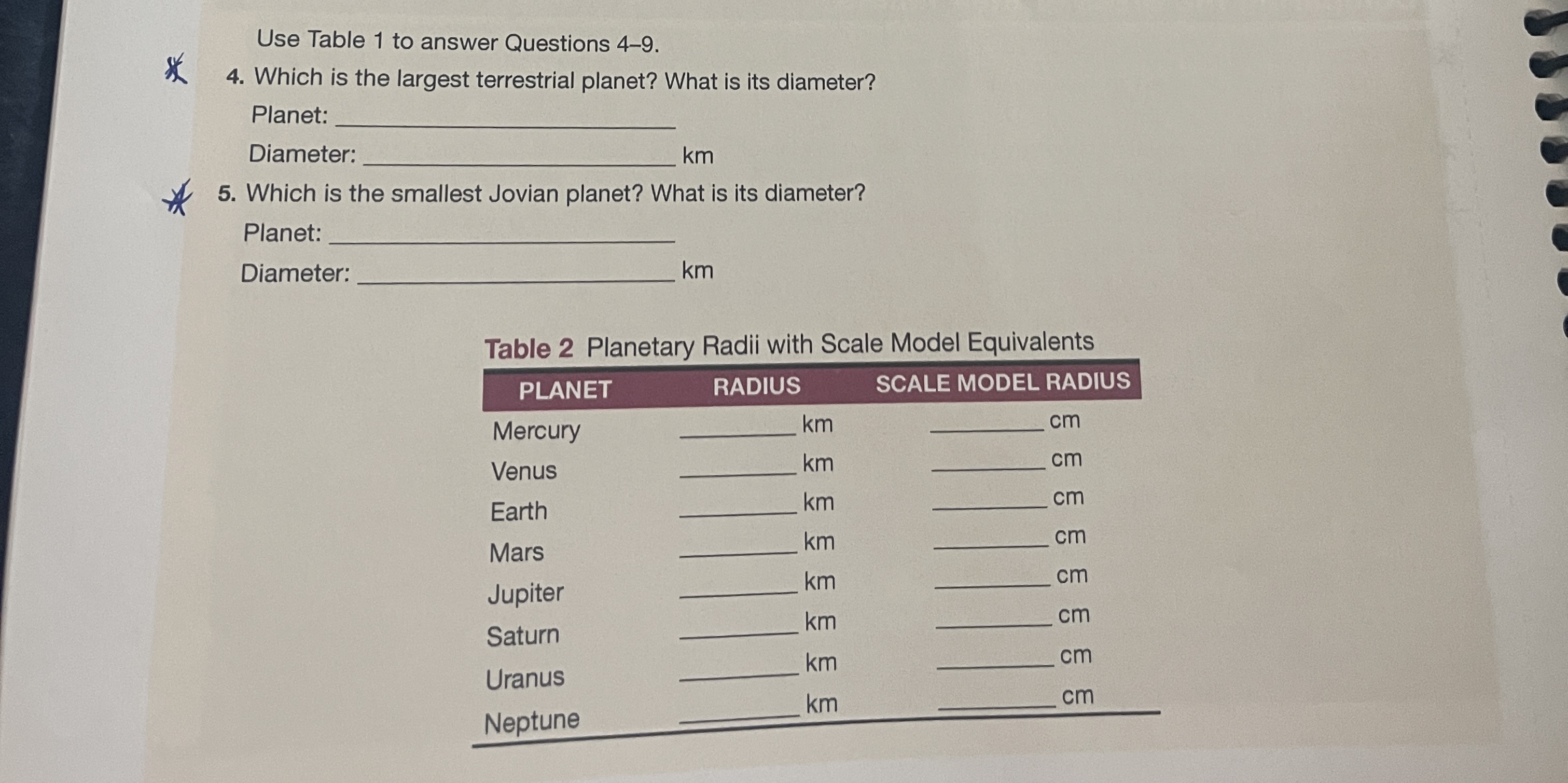 Solved Table 1 Planetary Data4. Which is the largest | Chegg.com