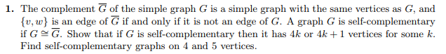 Solved . The complement G of the simple graph G is a simple | Chegg.com