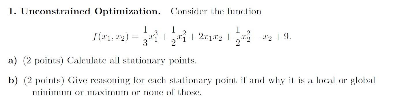 Solved 1. Unconstrained Optimization. Consider the function | Chegg.com