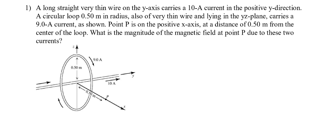 Solved 1) A long straight very thin wire on the y-axis | Chegg.com