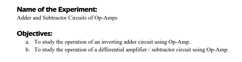 Solved Name of the Experiment: Adder and Subtractor Circuits | Chegg.com