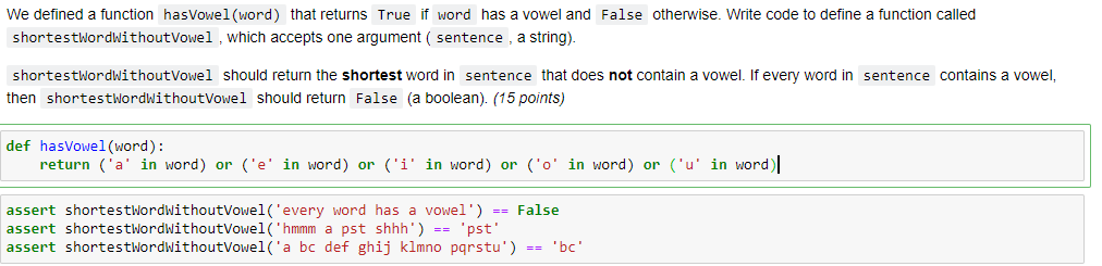 Solved We defined a function hasVowel (word) that returns | Chegg.com