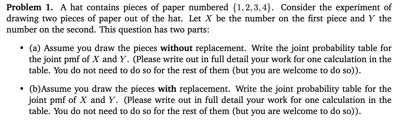 Solved Problem 1. A hat contains pieces of paper numbered | Chegg.com
