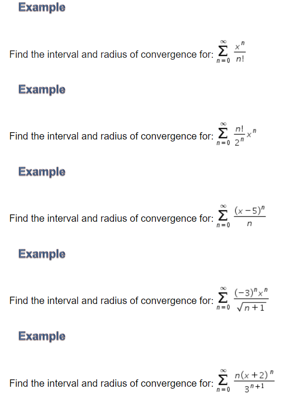 Solved Example n Find the interval and radius of convergence | Chegg.com