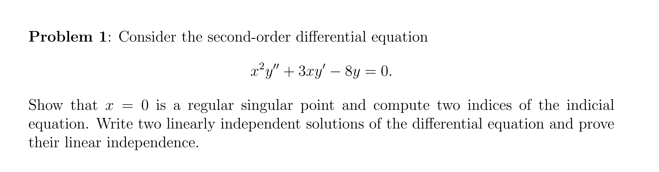Solved Problem 1: Consider the second-order differential | Chegg.com