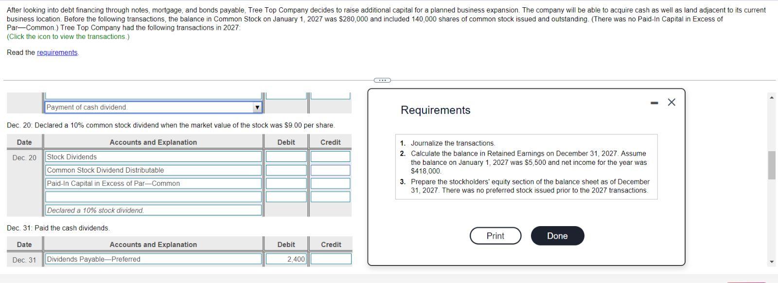 Par-Common.) Tree Top Company had the following | Chegg.com