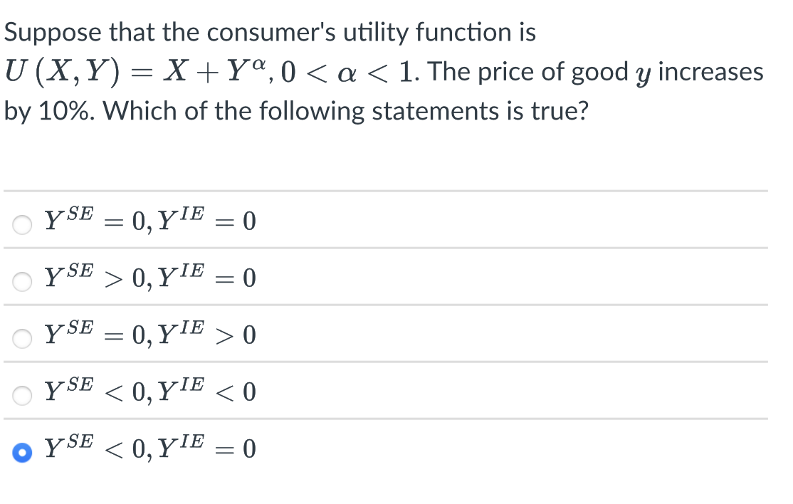Solved Suppose that the consumer's utility function | Chegg.com