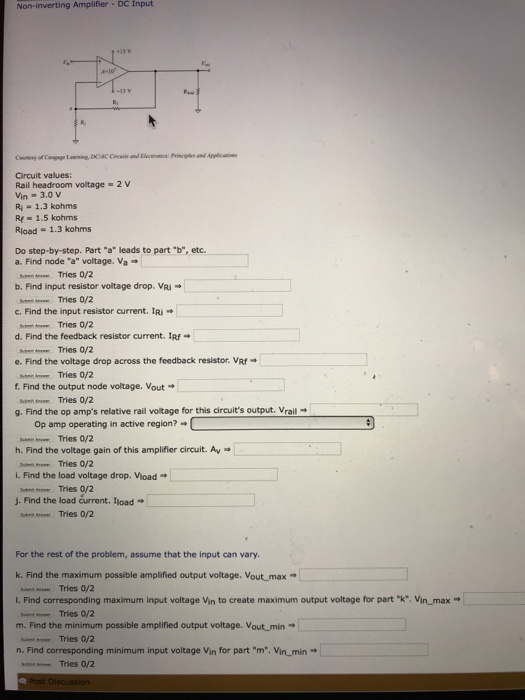 Non-inverting Amplifier - DC Input Circuit values: | Chegg.com