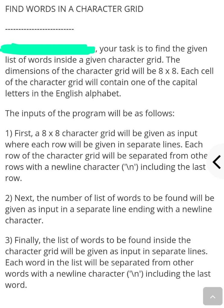 Solved FIND WORDS IN A CHARACTER GRID your task is to find | Chegg.com