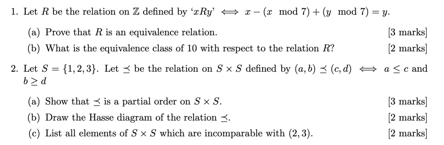 Solved 1. Let R be the relation on Z defined by ' xRy ' | Chegg.com