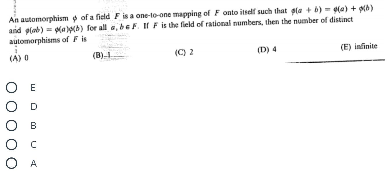 Solved An automorphism of a field F is a one-to-one mapping | Chegg.com