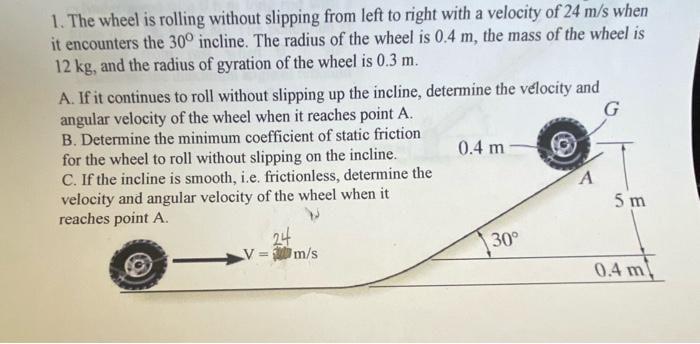 Solved 1. The wheel is rolling without slipping from left to | Chegg.com