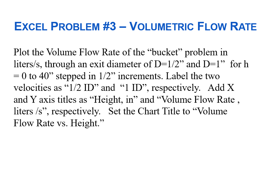 Solved EXCEL PROBLEM #3 – VOLUMETRIC FLOW RATE = Plot the | Chegg.com