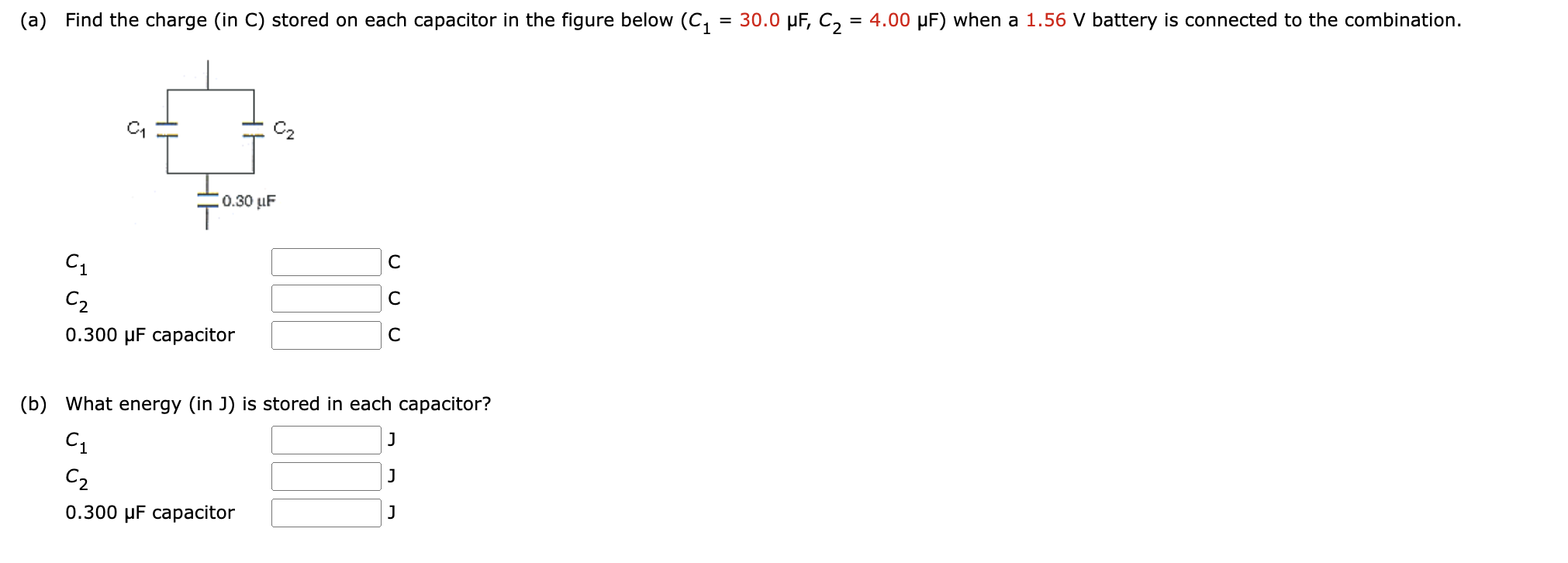 Solved (a) Find the charge (in C) stored on each capacitor | Chegg.com