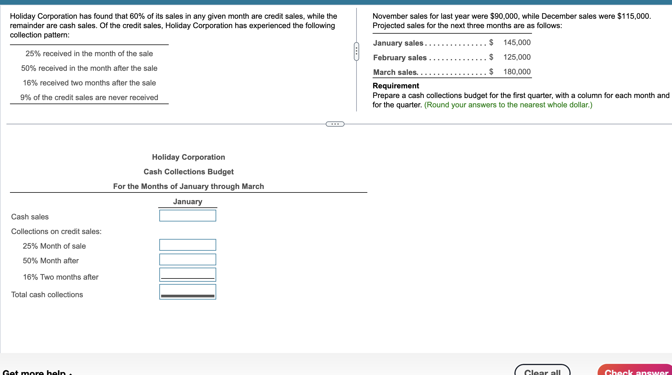 Solved Prepare a cash collections budget (jan, ﻿Feb, Mar ) | Chegg.com