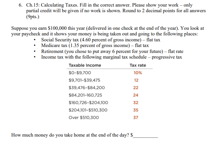 Solved Ch.15: Calculating Taxes. Fill in the correct answer. | Chegg.com