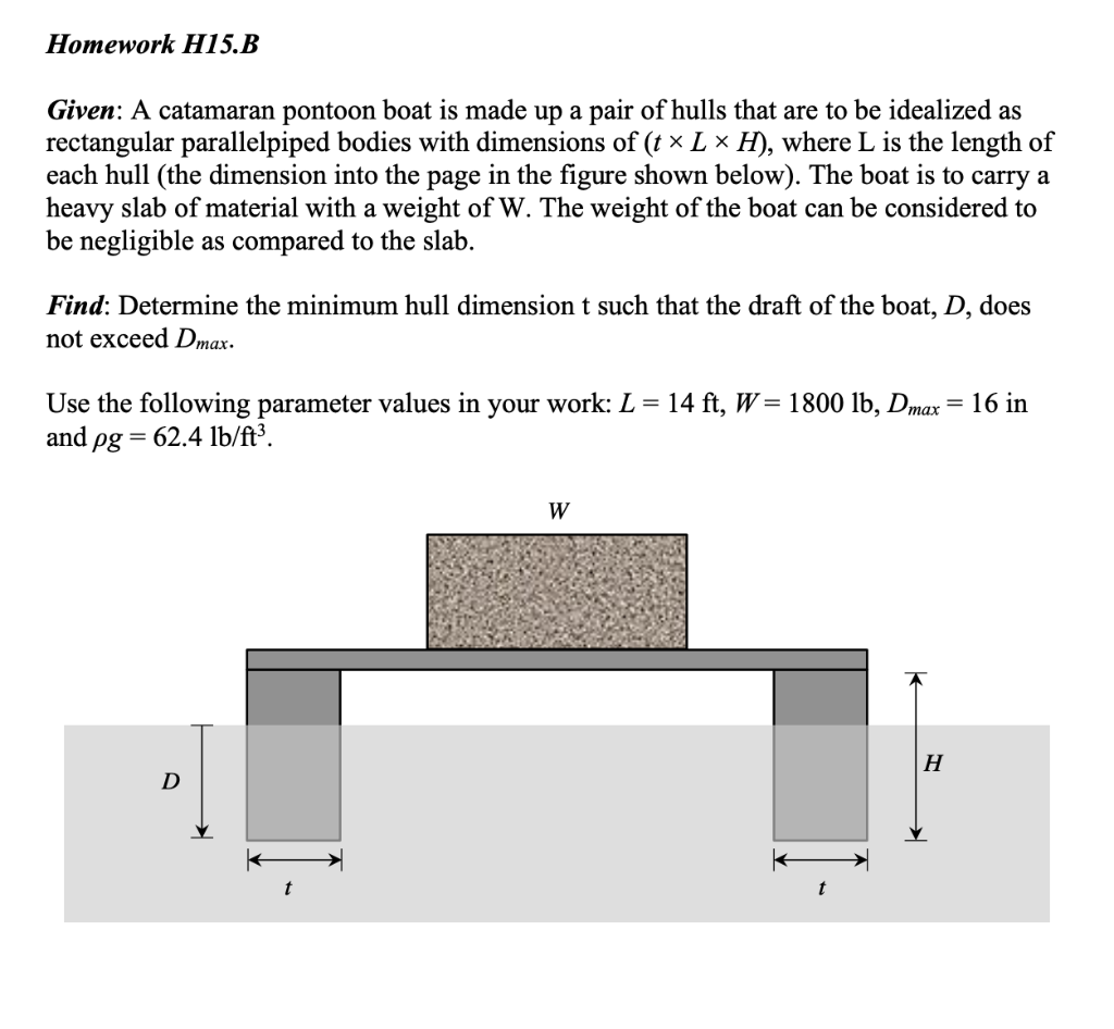 Solved Given: A catamaran pontoon boat is made up a pair of | Chegg.com