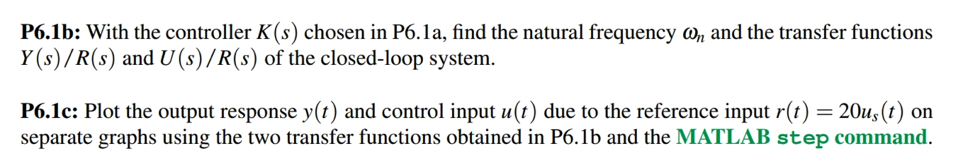 Solved P6.1a: Consider the PI (proportional and integral) | Chegg.com