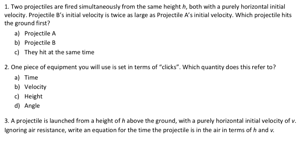Solved 1. Two projectiles are fired simultaneously from the | Chegg.com