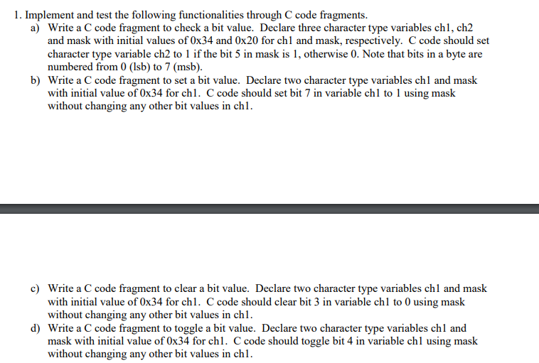 Solved 1. Implement and test the following functionalities | Chegg.com