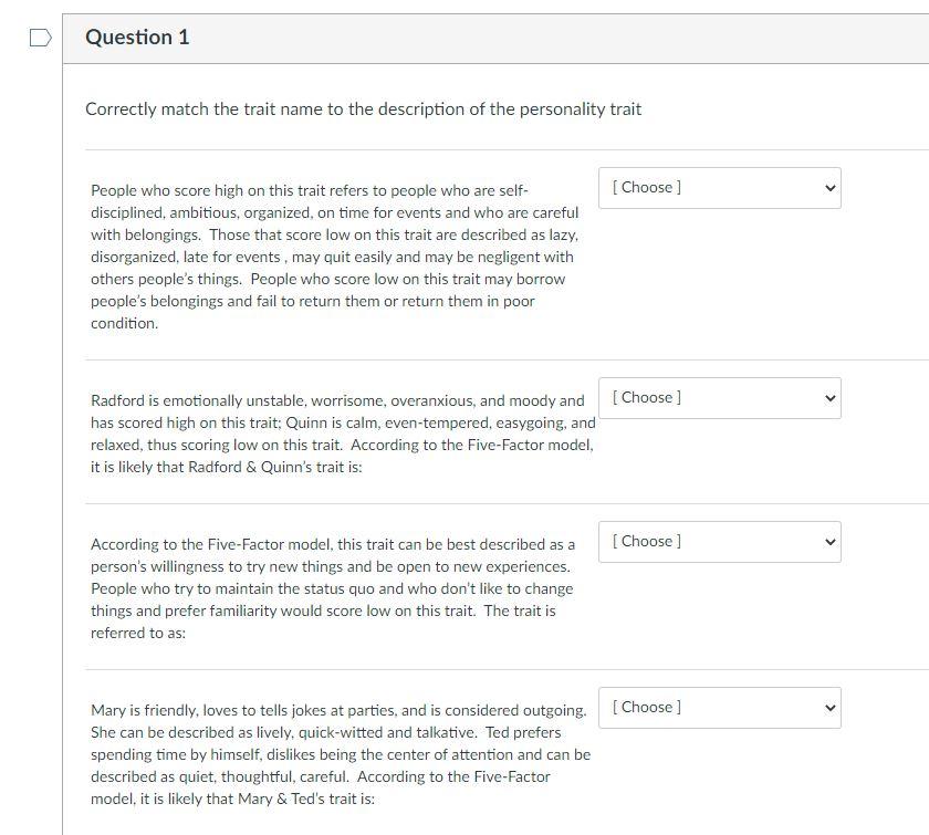 Solved Correctly match the trait name to the description of | Chegg.com