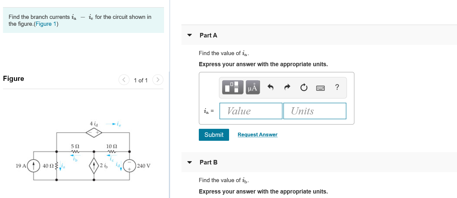 Solved Find the branch currents ia – le for the circuit | Chegg.com