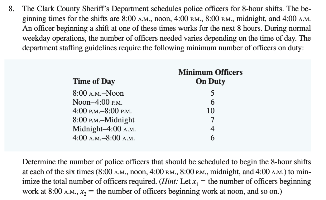 Solved 8. The Clark County Sheriff's Department schedules | Chegg.com