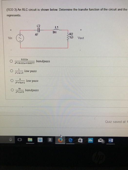 Solved An RLC circuit is shown below. Determine the transfer | Chegg.com