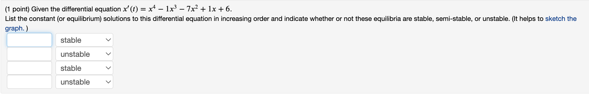 Solved (1 point) Given the differential equation | Chegg.com