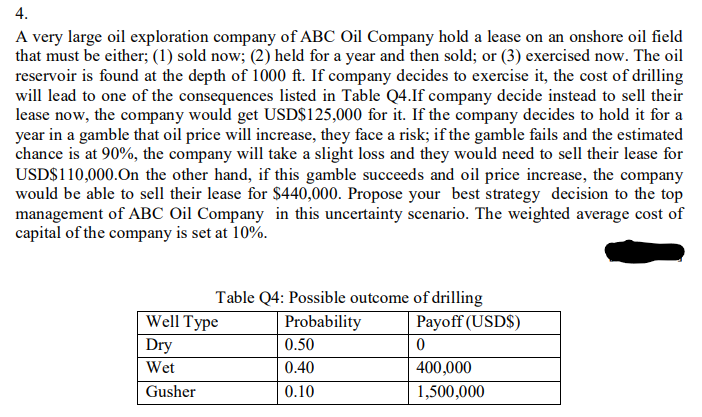 Solved A very large oil exploration company of ABC Oil | Chegg.com