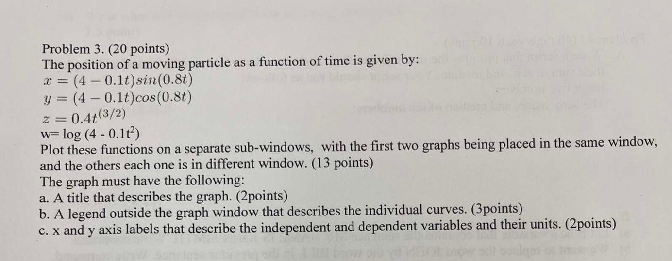 Problem 3. (20 points) The position of a moving | Chegg.com