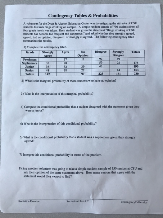 Solved Contingency Tables & Probabilities A volunteer for | Chegg.com