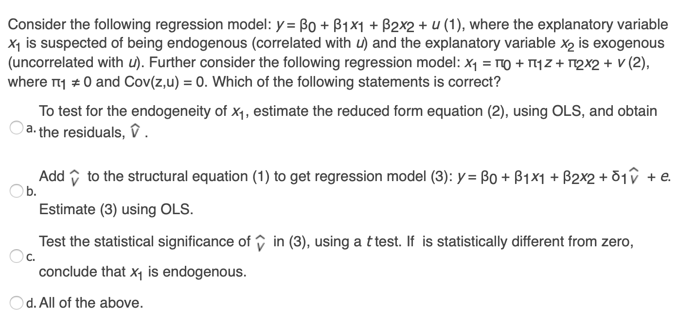 Solved Consider the following regression model: y = Bo + | Chegg.com