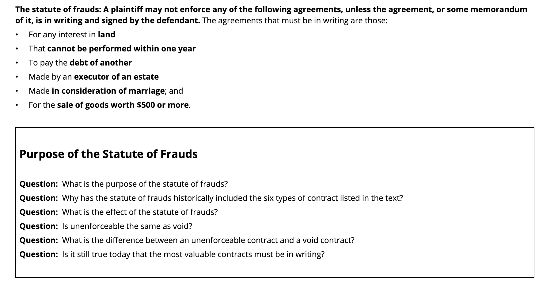 Solved The statute of frauds: A plaintiff may not enforce | Chegg.com