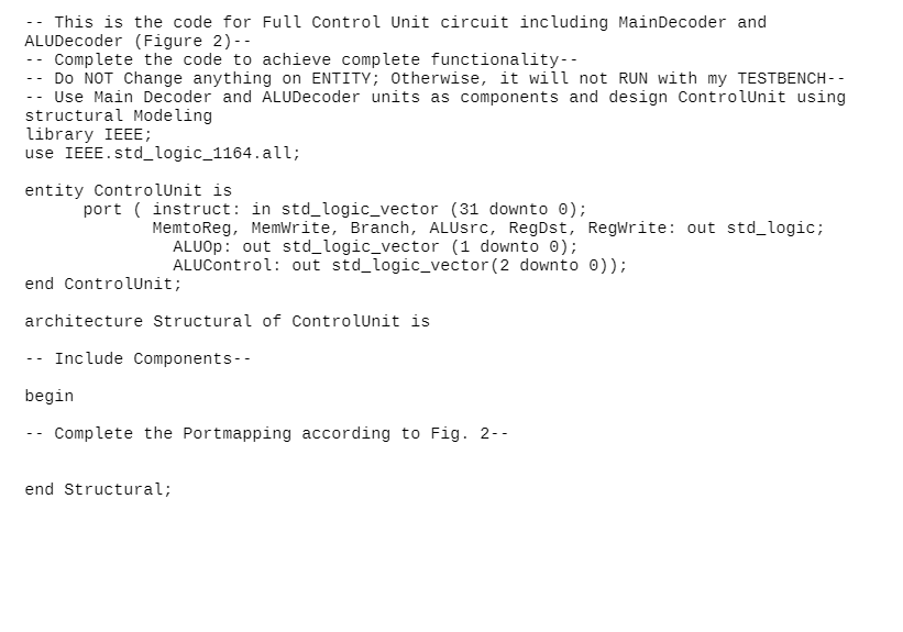Solved Objective: Write a VHDL code to implement the CONTROL | Chegg.com