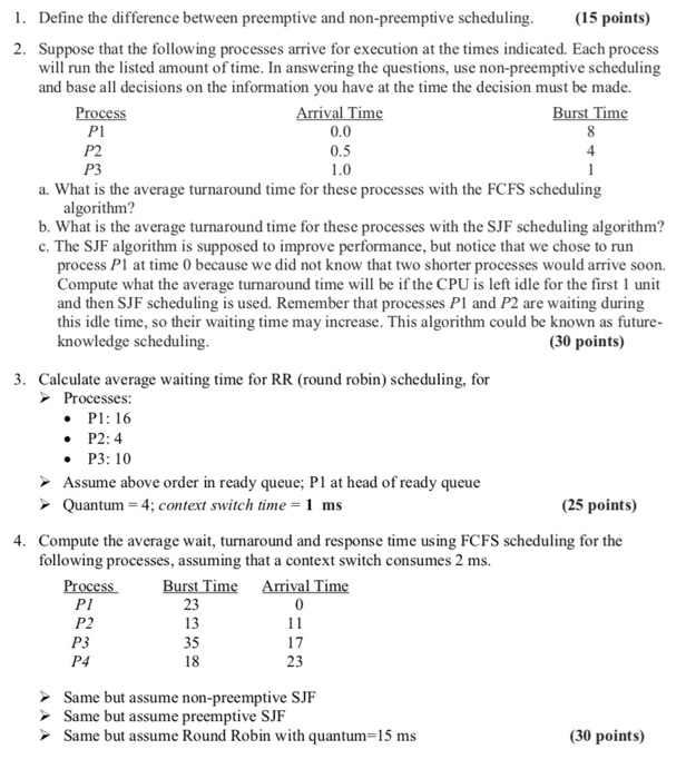 Solved 1. Define the difference between preemptive and | Chegg.com