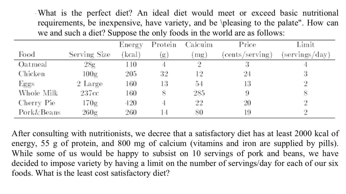 Solved What is the perfect diet? An ideal diet would meet or | Chegg.com