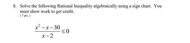 Solved 8. Solve the following Rational Inequality | Chegg.com