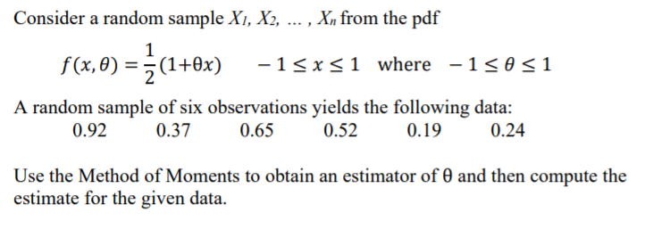 Solved Consider a random sample X1, X2, ..., Xn from the pdf | Chegg.com