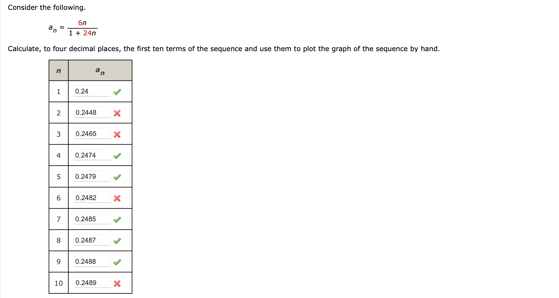 Solved Consider the following. 6n a n 1 + 24n Calculate, to | Chegg.com
