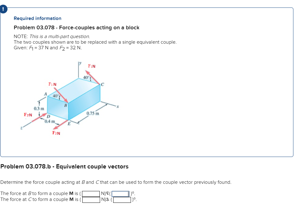 Solved Required information Problem 03.078 - Force-couples | Chegg.com