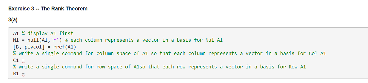 Solved Exercise 3 -- The Rank Theorem 3(a) A1 \% display A1 | Chegg.com