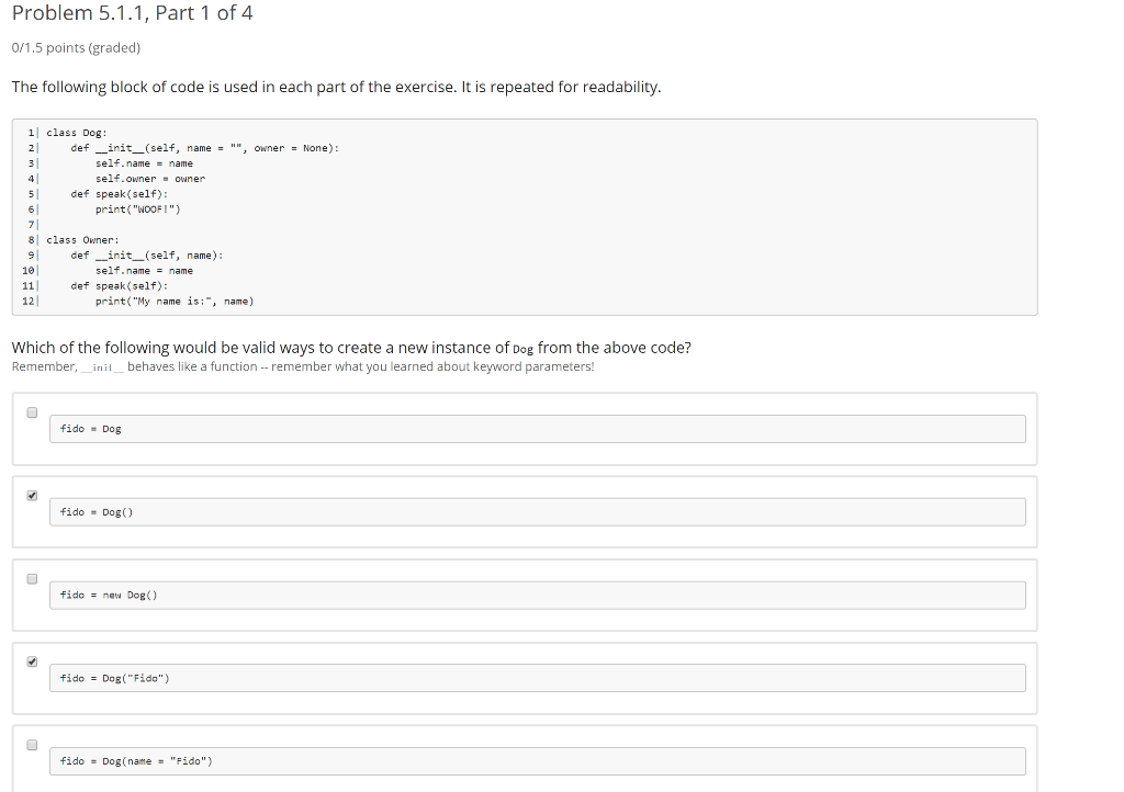 Solved Problem 5.1.1, Part 1 of 4 0/1.5 points (graded) The | Chegg.com